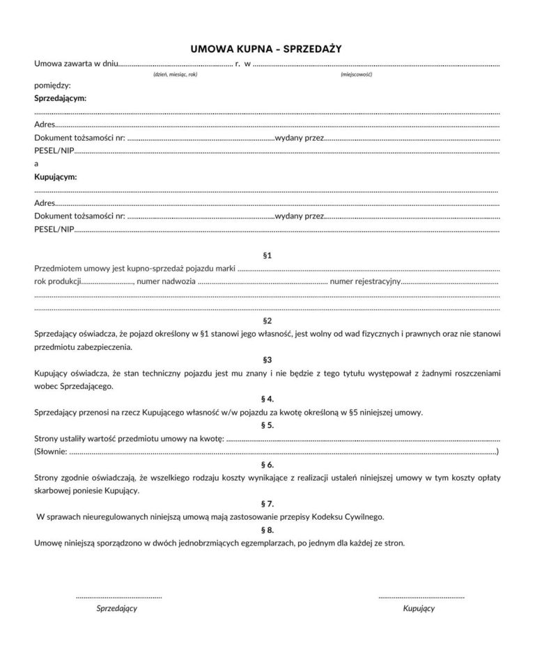 Umowa kupna sprzedaży pojazdu (wzór) - LendUp